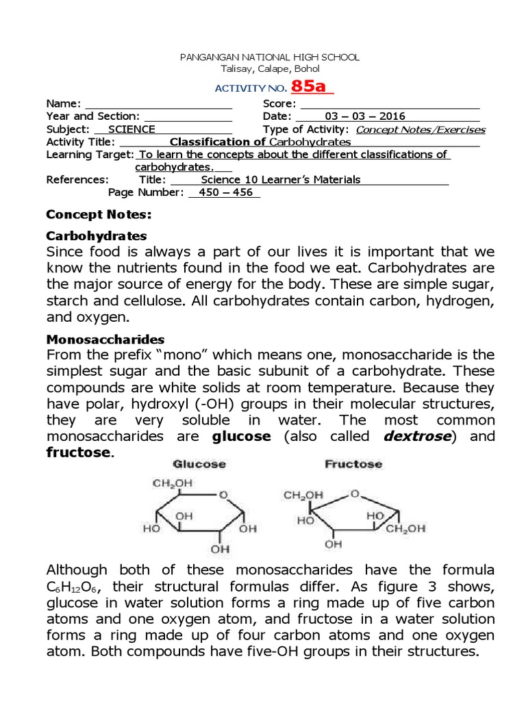 Concept Notes: Carbohydrates: Dextrose) and Fructose | PDF ...
