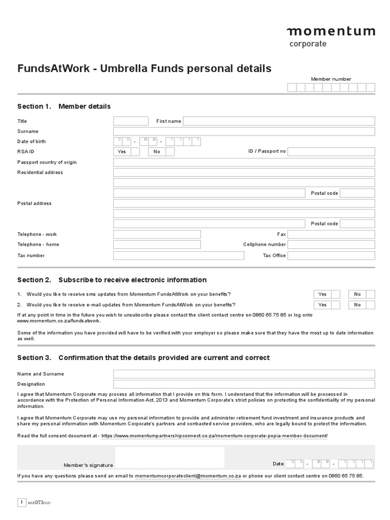 MEB073-FundsAtWork Umbrella Funds Personal Details Form | PDF | Fax ...