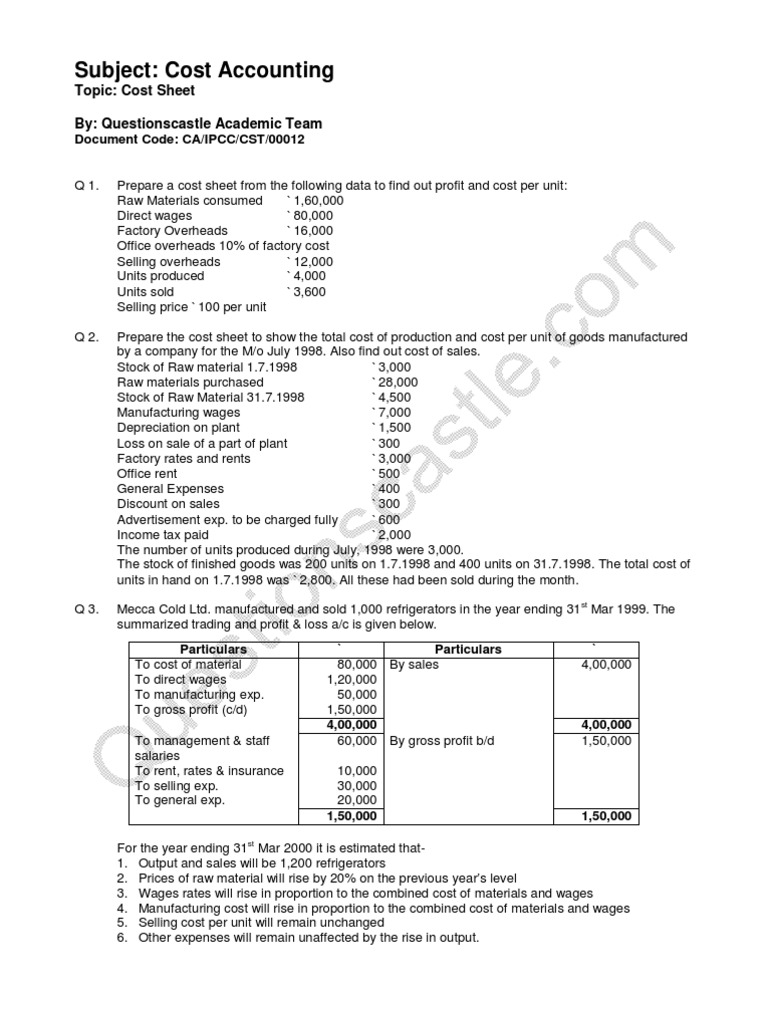 Cost Sheet Preparation and Analysis | PDF | Cost Of Goods Sold | Cost