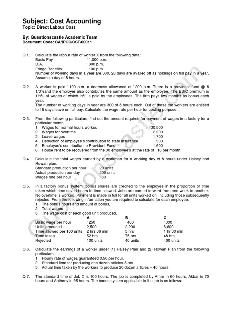 Labour Cost Pdf Working Time Employment