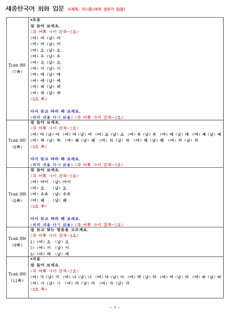 Listening+Script Sejong+Korean+Introduction | PDF