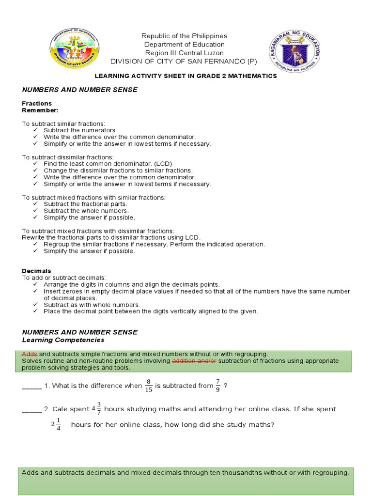 Math Grade 6-Las | PDF | Numbers | Subtraction