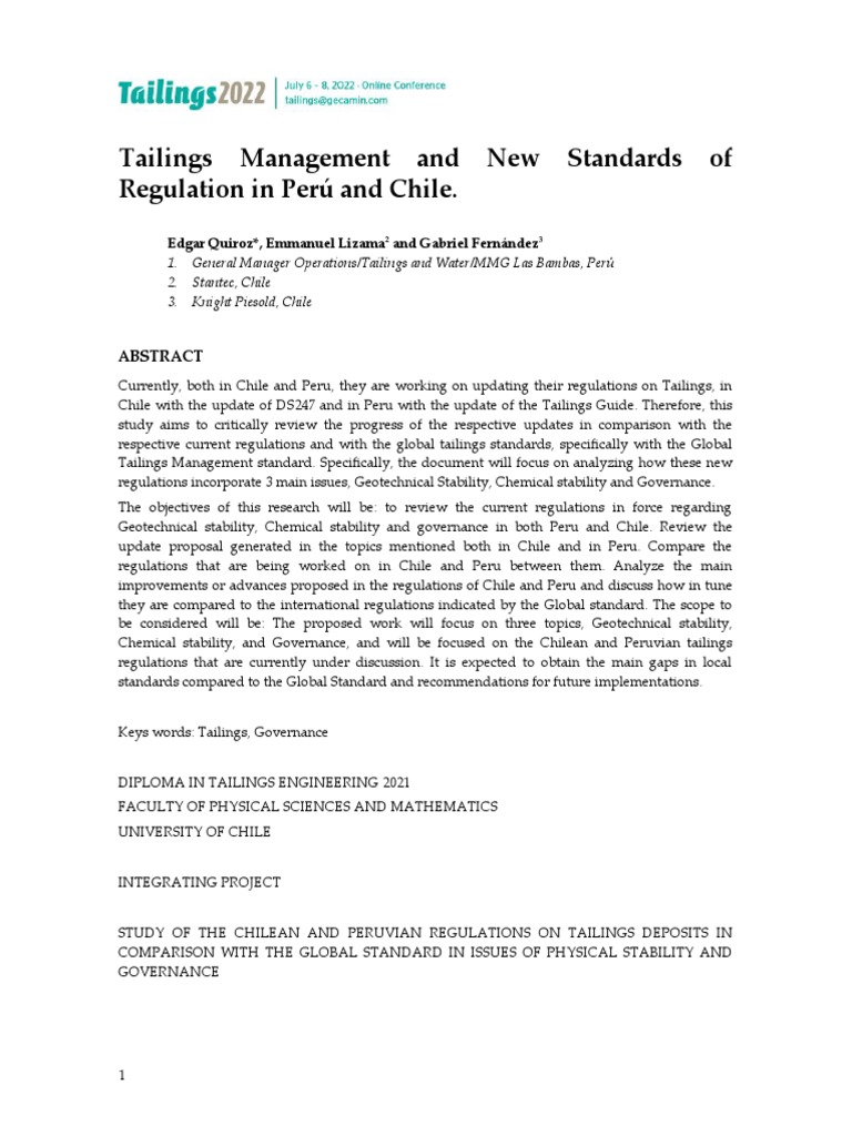 Paper 2 Tailings Management and New Standards of Regulation in Perú and ...