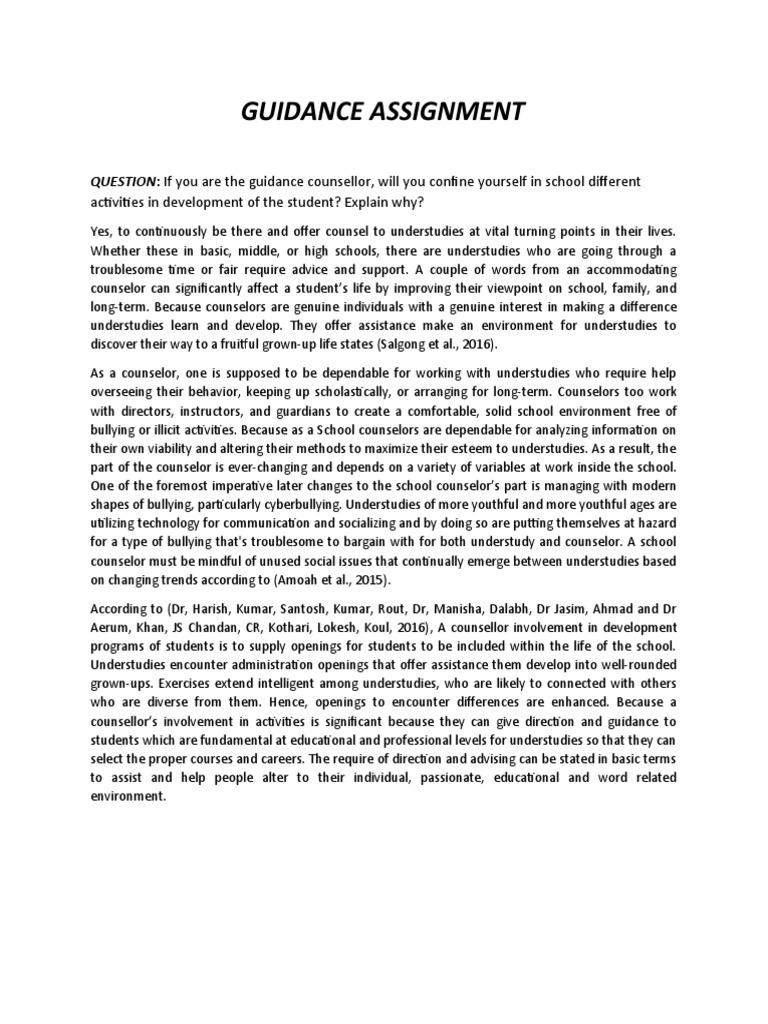 Guidance Assignment: QUESTION: If You Are The Guidance Counsellor, Will ...