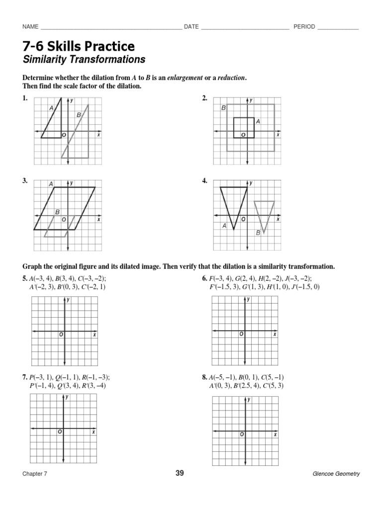 7-6 Skills Practice: Similarity Transformations | PDF