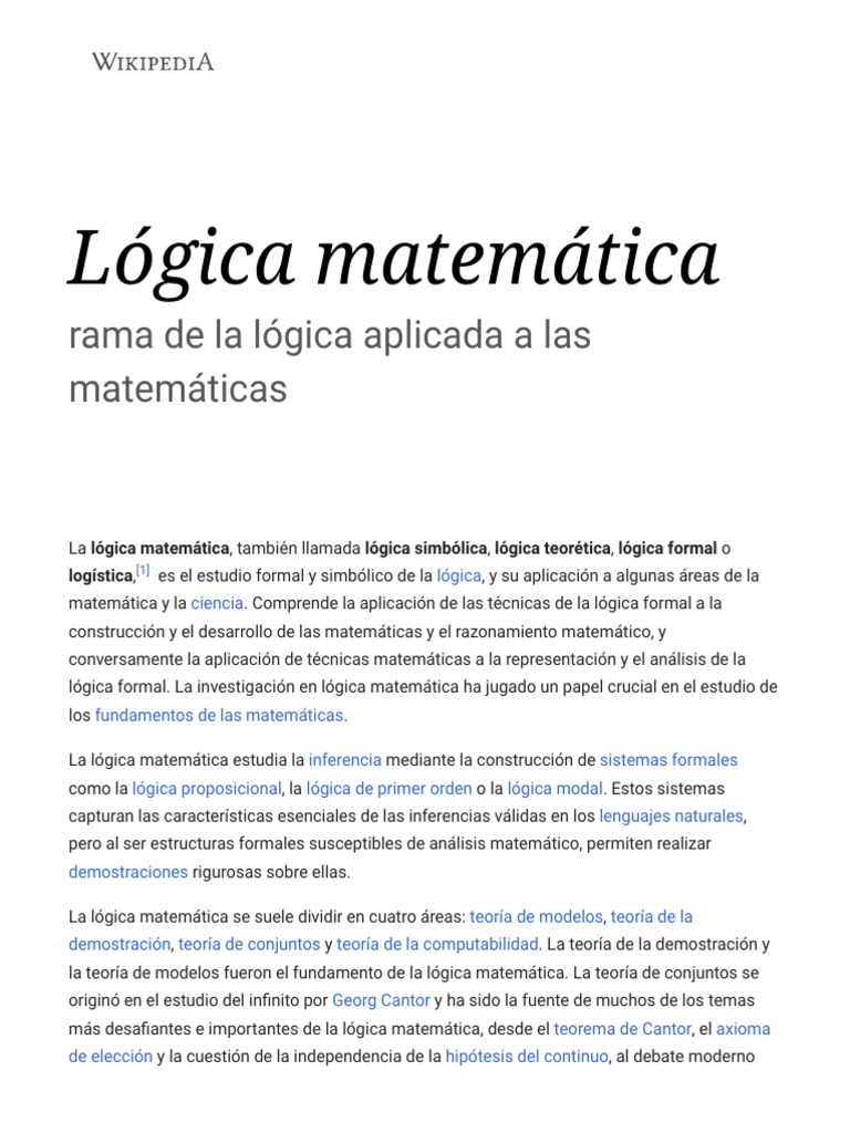 Lógica Matemática - Wikipedia, La Enciclopedia Libre | PDF | Lógica ...