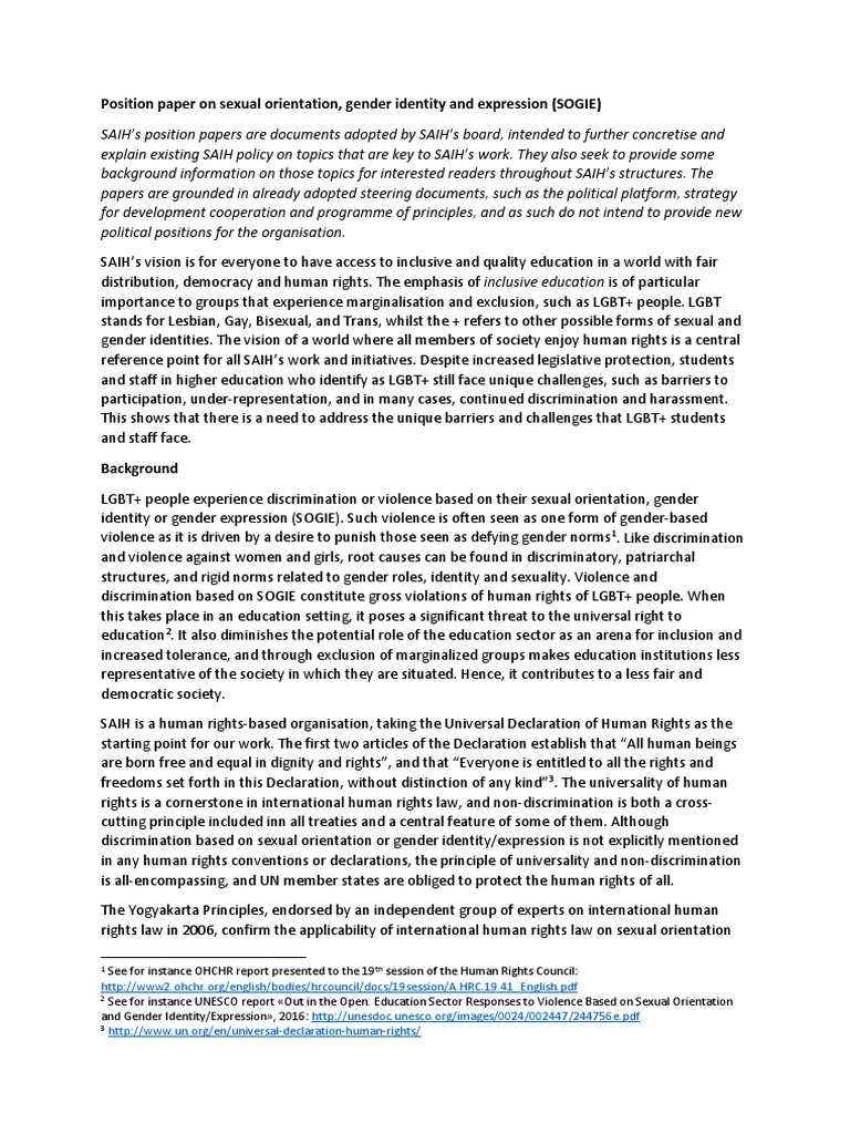 Position Paper On Sexual Orientation, Gender Identity and Expression ...
