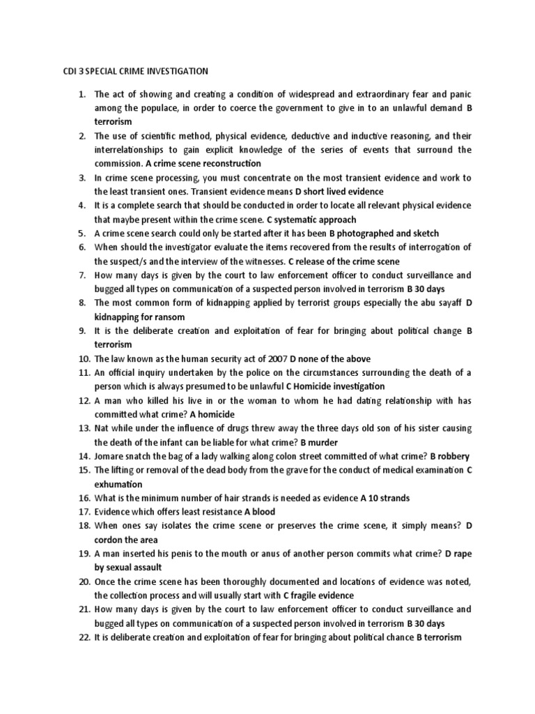 Cdi 3 Special Crime Investigation | PDF | Crime Scene | Crimes