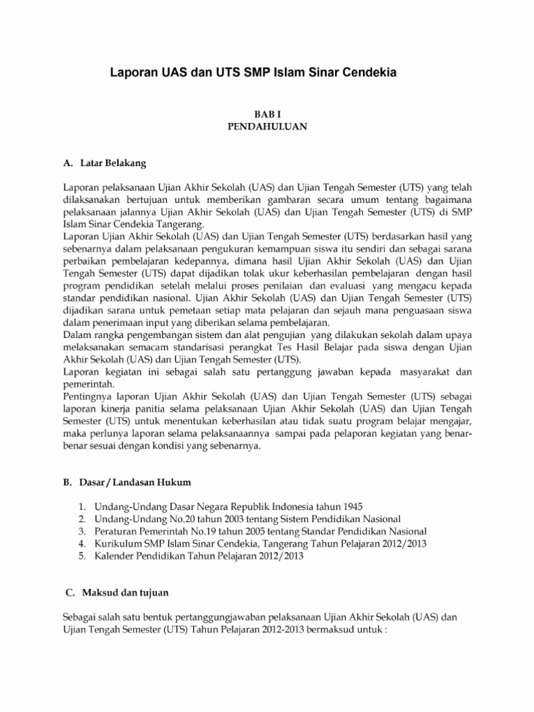 Contoh Laporan Uas SMP PDF Free | PDF