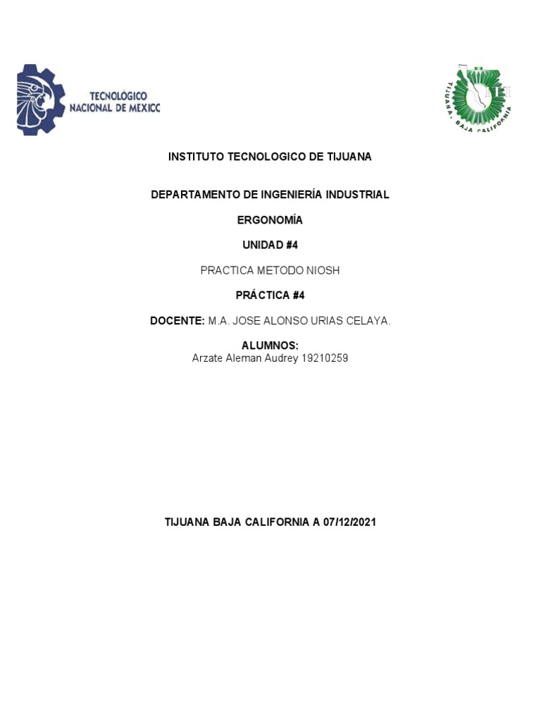Practica Metodo Niosh | PDF | Factores humanos y ergonomía | Ecuaciones