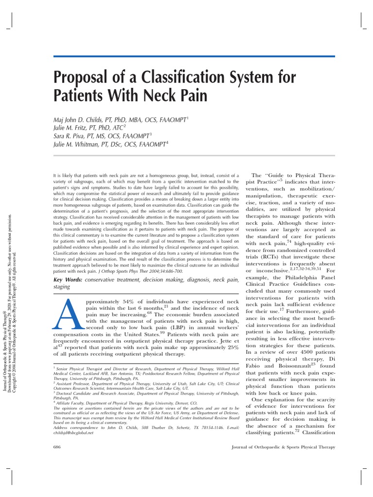 Childs 2004 - Proposal of A Classification System For Patients With ...