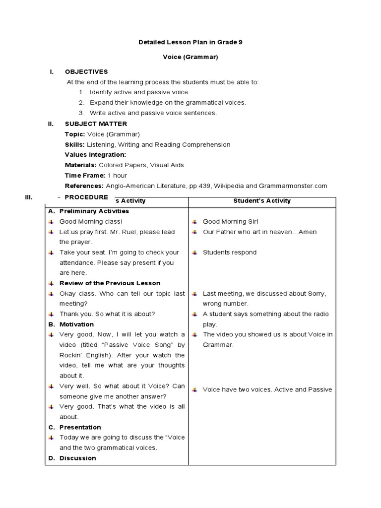 Detailed Lesson Plan (2) Grade 9 | PDF | Verb | Rhyme