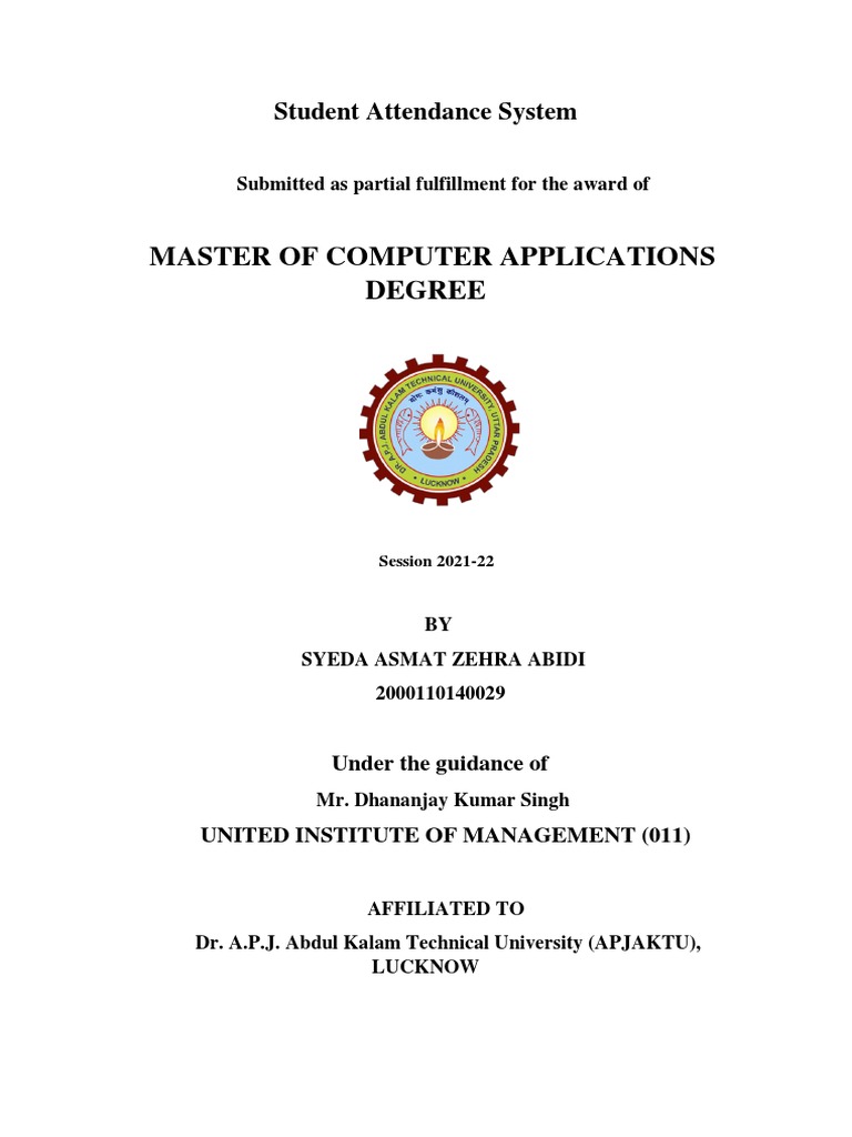 Master of Computer Applications Degree: Student Attendance System | PDF ...