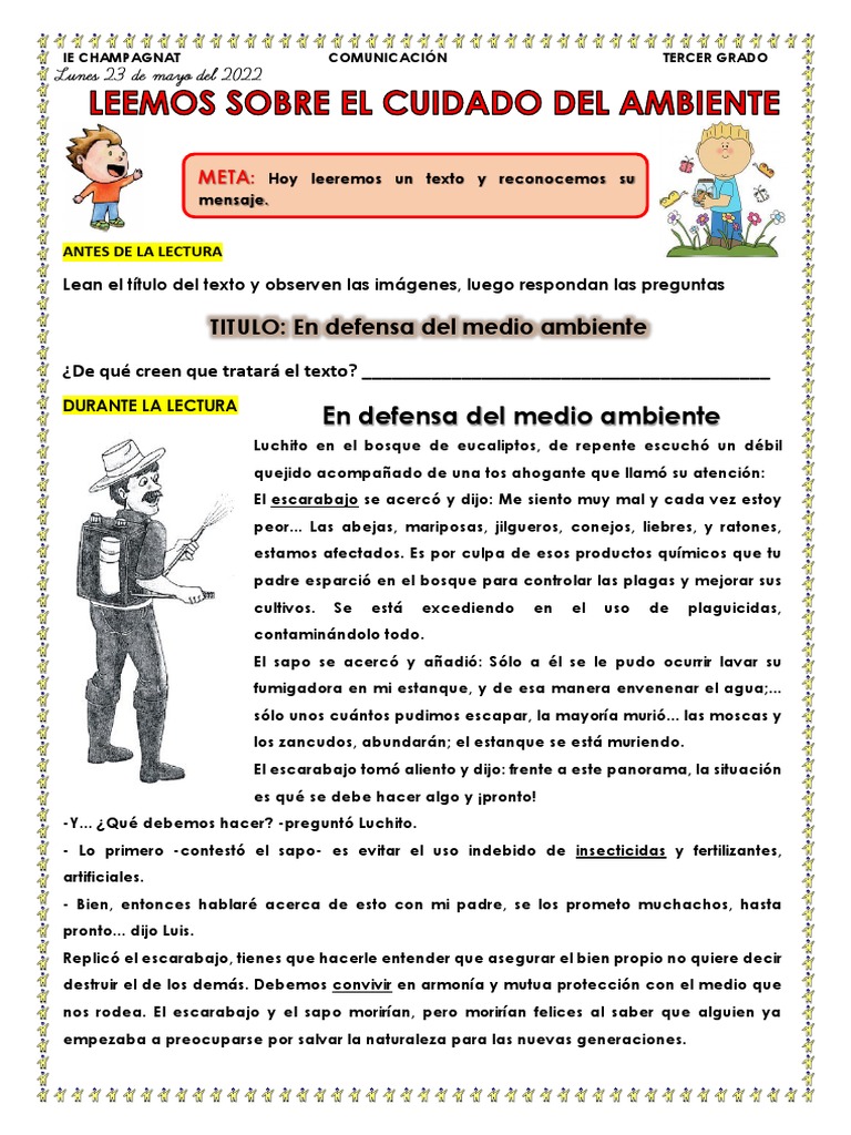 Ficha 118 Leemos Sobre El Cuidado Del Ambiente Comunicación | PDF