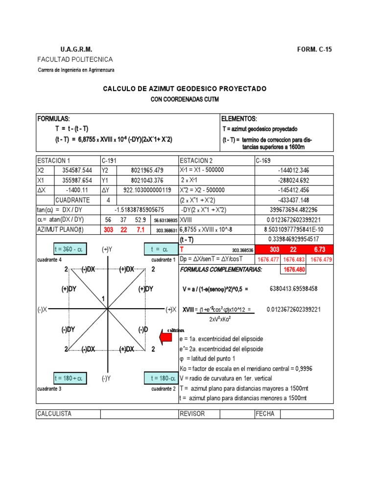 Cálculo de Azimut Geodésico y Plano | PDF | Geofísica | Agrimensura