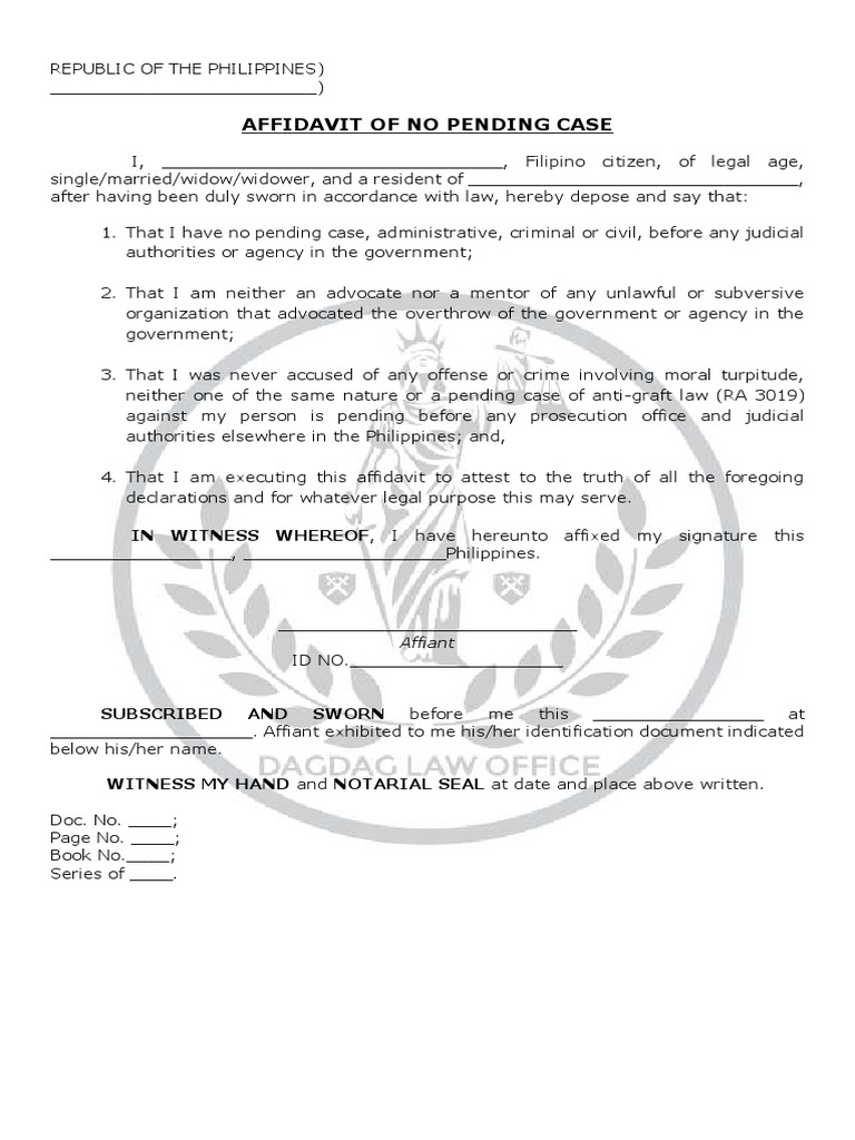 Affidavit of No Pending Case Sample | PDF