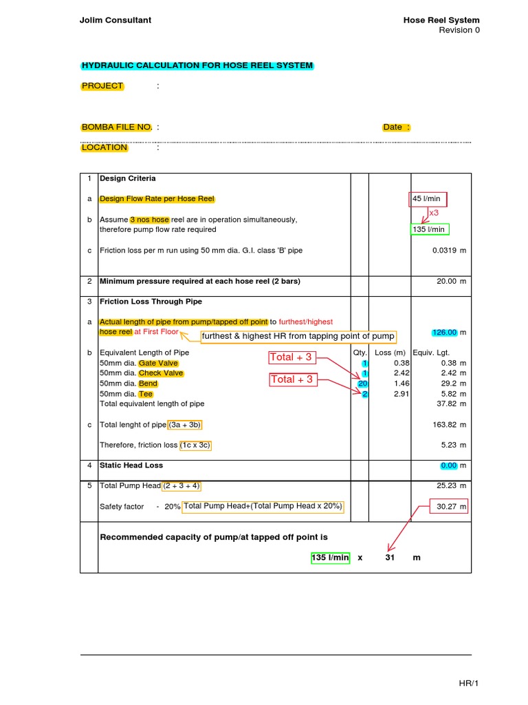 Example Hydraulic Calculation For HR (With NOTE) | PDF | Pump | Applied ...