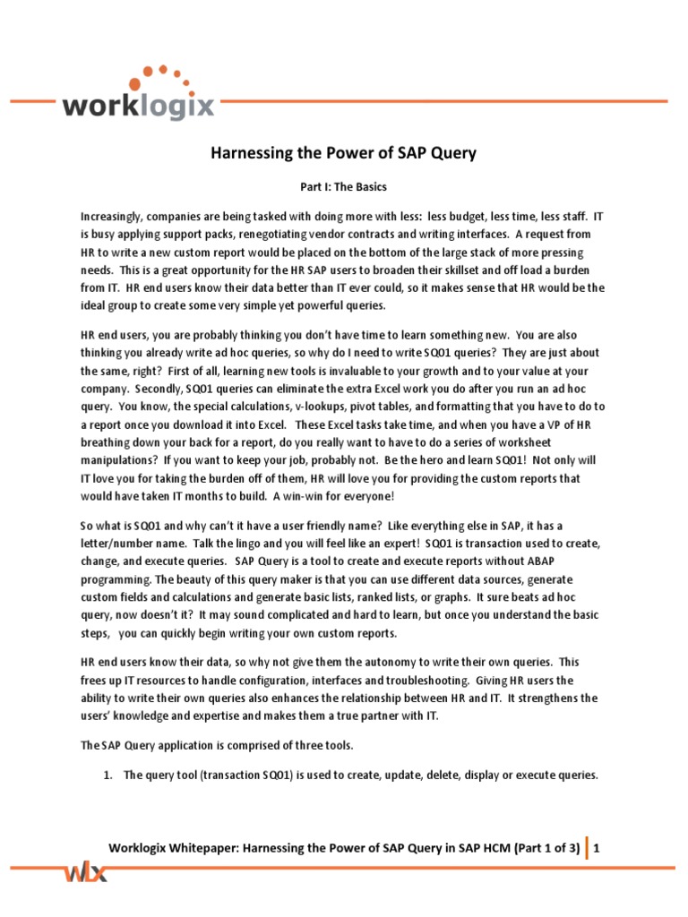 Harnessing The Power of SAP Query: Part I: The Basics | PDF | Database Transaction | Databases