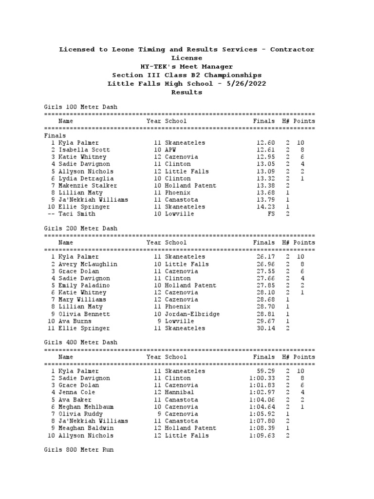 Section III Class B2 Championships | PDF | Olympic Sports | Track And Field