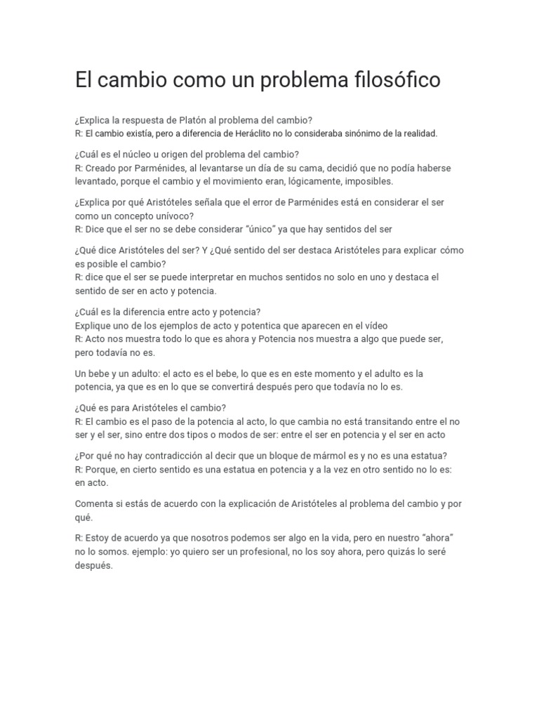 Filosofía del Cambio: Platón y Aristóteles | PDF | Filosofía