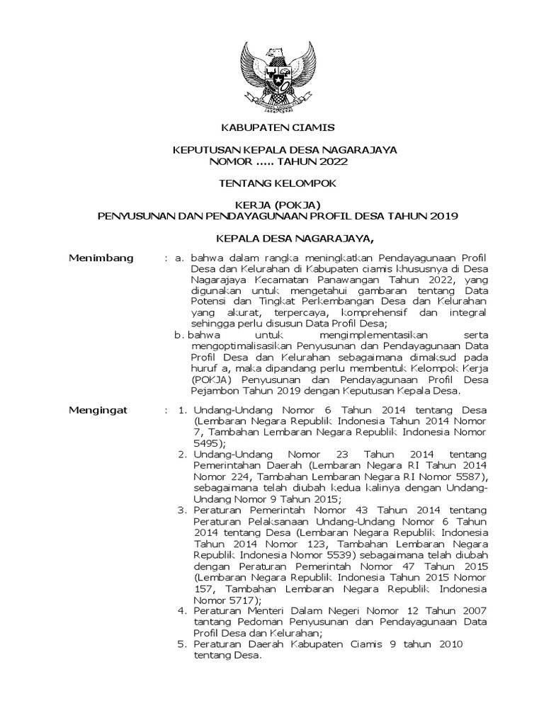SK 10 Tahun 2019 Pokja Profil Desa | PDF