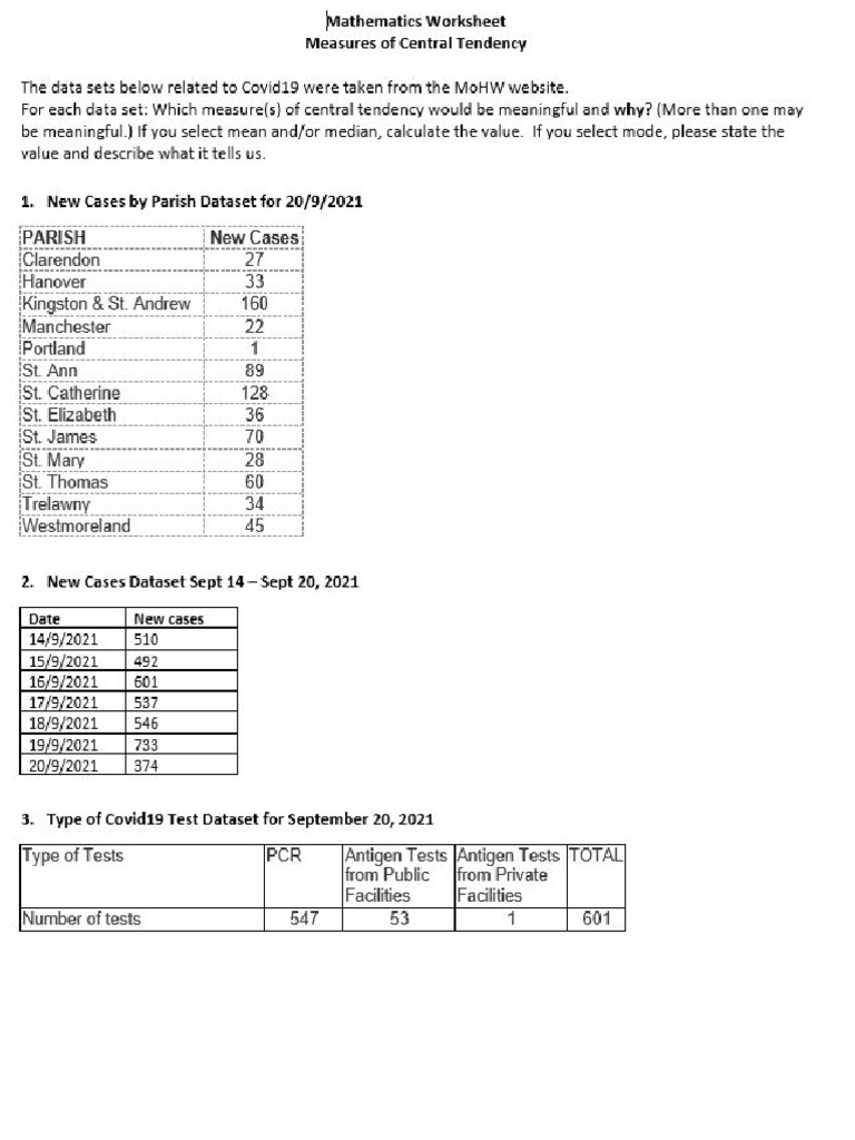 Worksheet - Measures of Central Tendency | PDF
