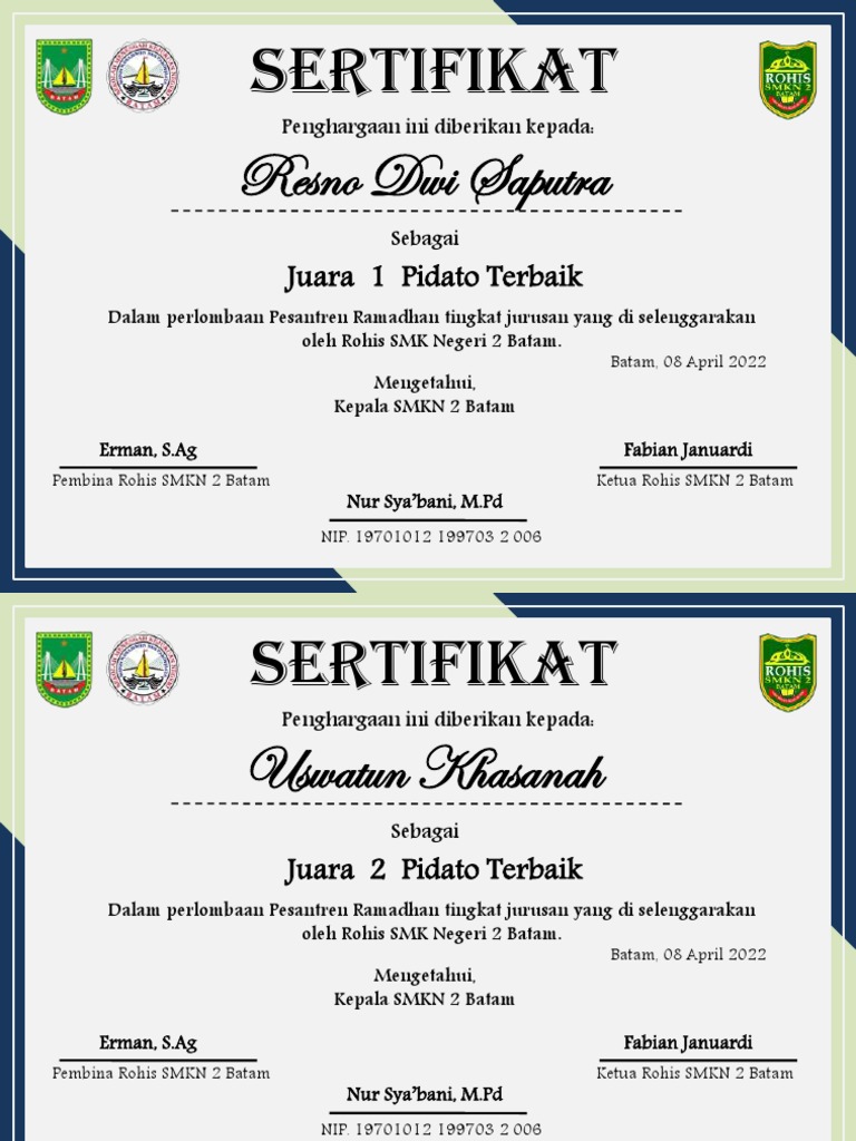 Sertifikat Rohis | PDF