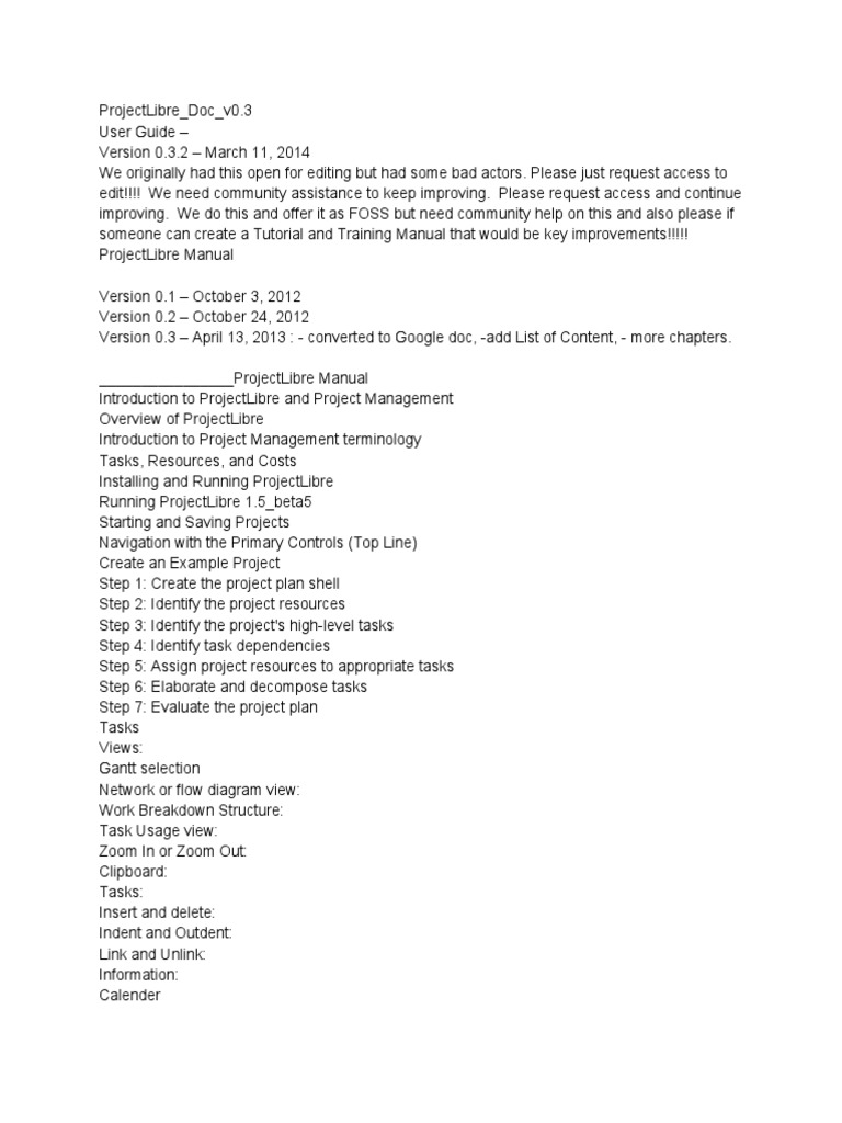 ProjectLibre - User Manual Doc - v0.3 | PDF | Spreadsheet | Project Management