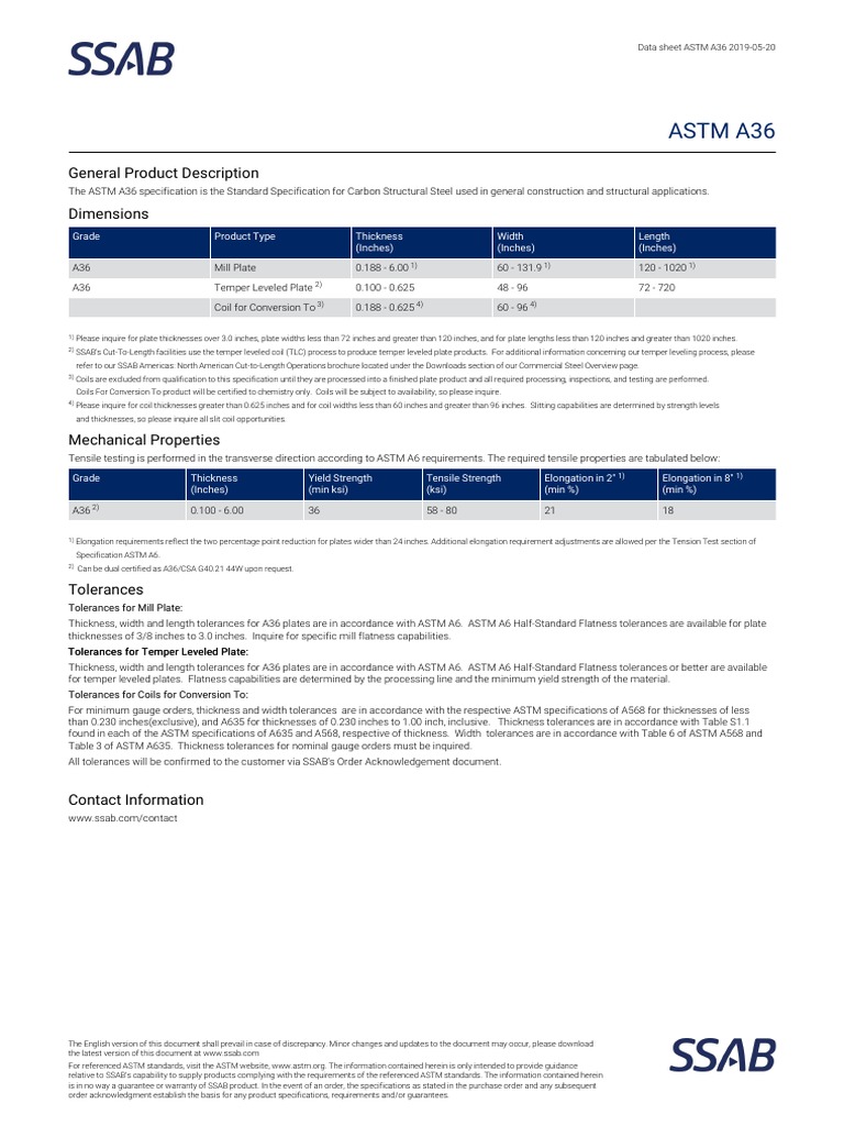 Data Sheet ASTM A36 2019-05-20 | PDF | Specification (Technical ...