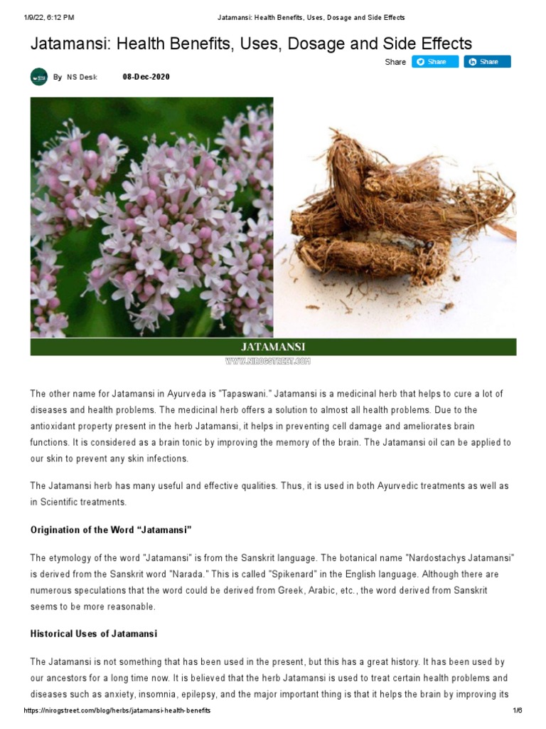 Jatamansi - Health Benefits, Uses, Dosage and Side Effects | PDF ...