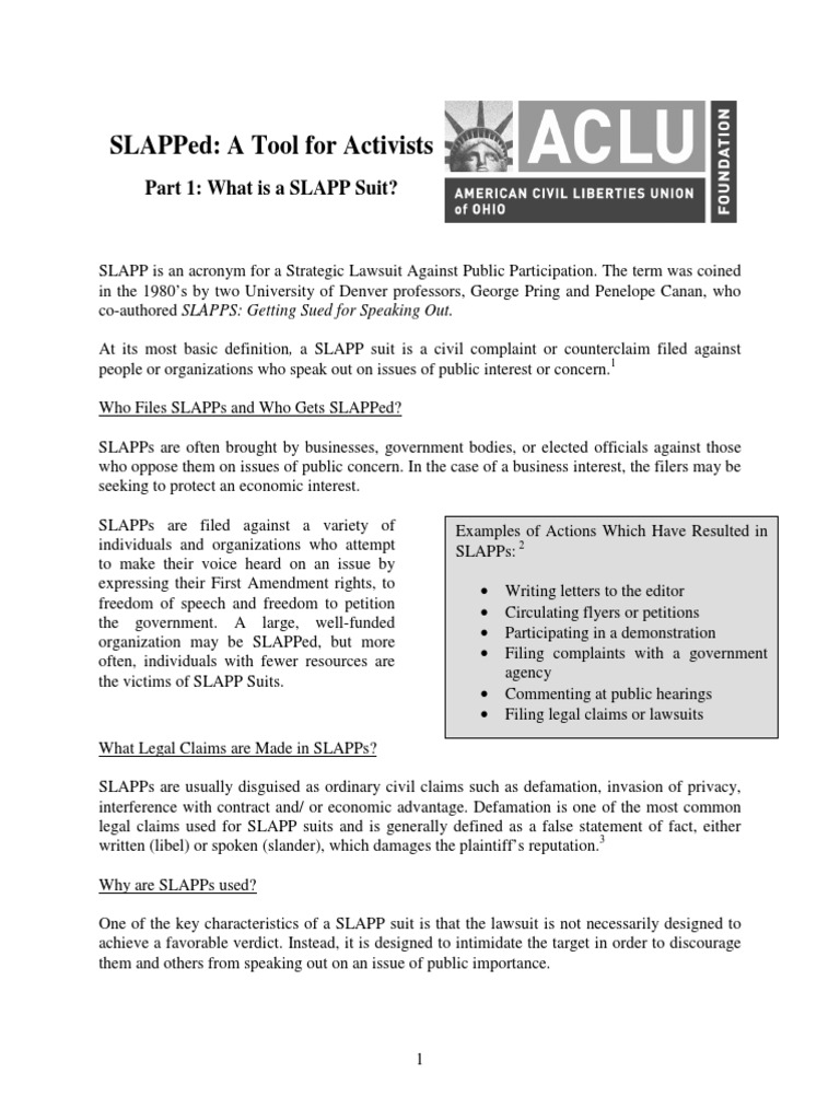 Slapped: A Tool For Activists: Part 1: What Is A Slapp Suit? | Download ...