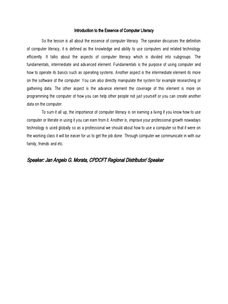 Essence of Computer Literacy Explained | PDF | Career & Growth | Business