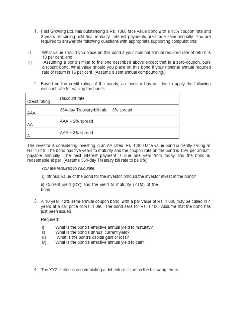 Bond Valuation Questions | PDF | Bonds (Finance) | Yield (Finance)