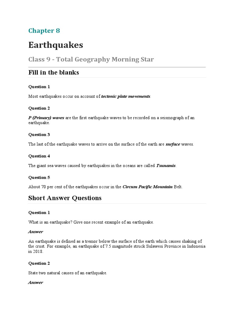 Earthquakes: Class 9 Geography Notes | PDF | Earthquakes | Tsunami