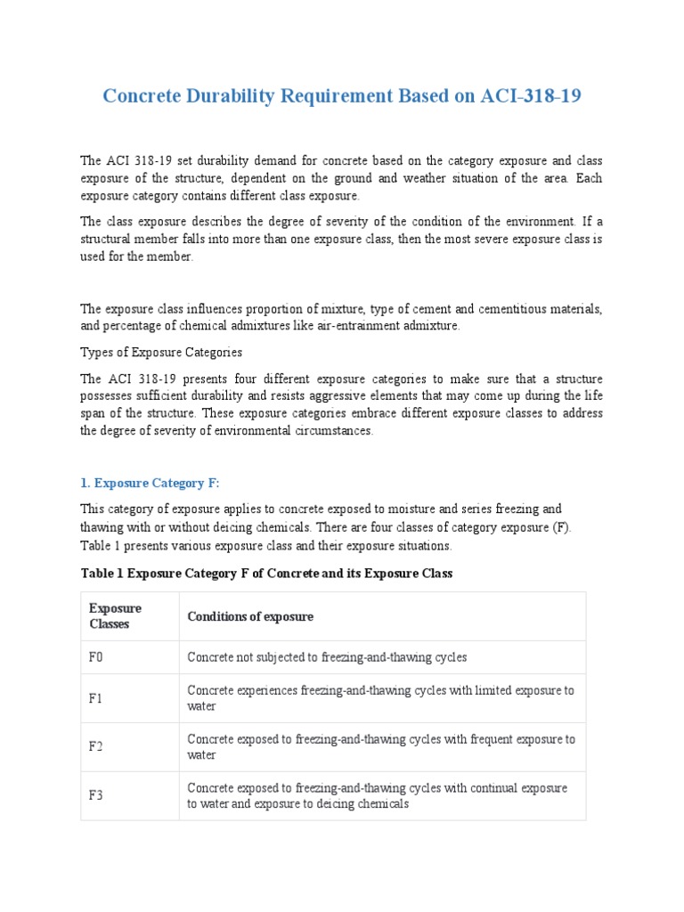 Concrete Durability Requirement Based On ACI-318-19 | PDF | Concrete ...