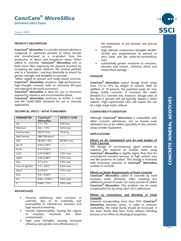 TDS MicroSilica | PDF | Concrete | Chemistry