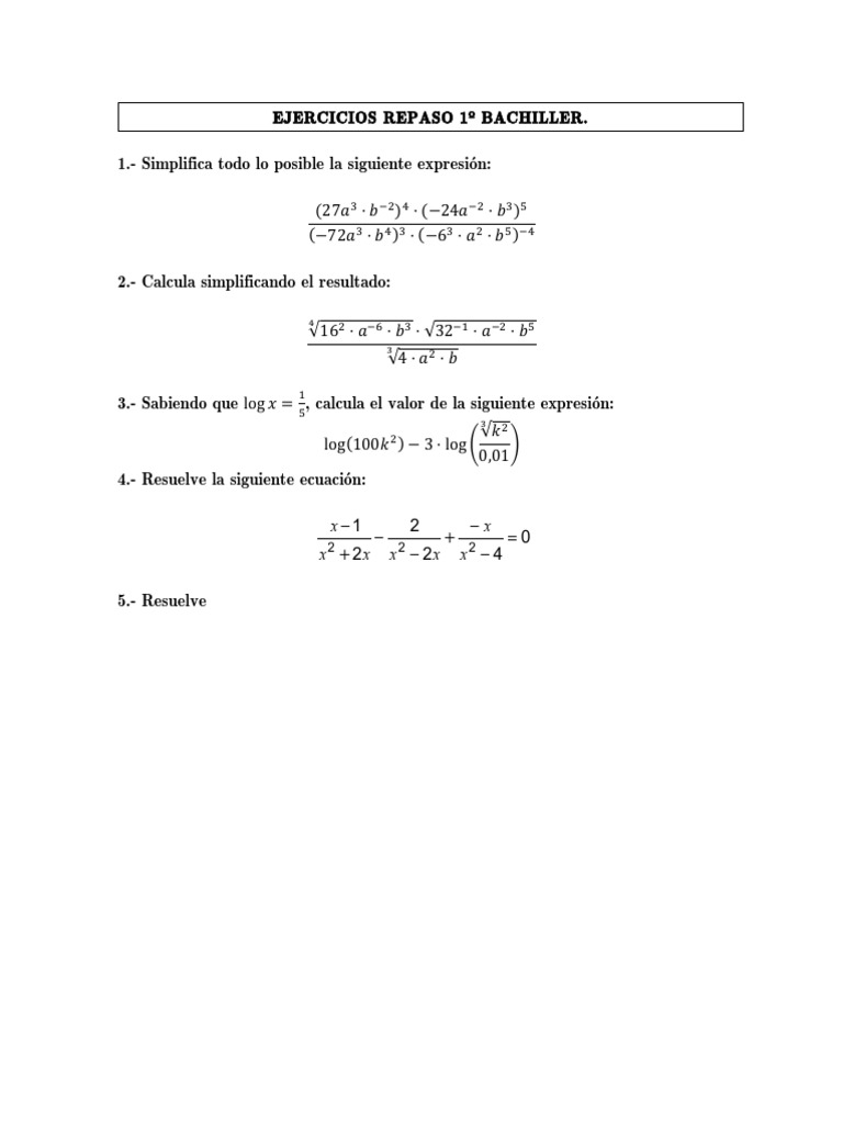 Ejercicios 1º Bachiller Tema 1 | PDF
