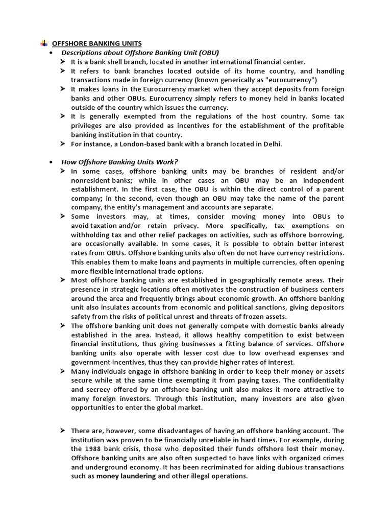 Offshore Banking Unit | PDF | Banks | Money
