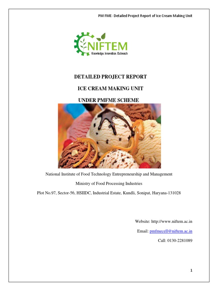 Detailed Project Report Ice Cream Making Unit Under Pmfme Scheme ...