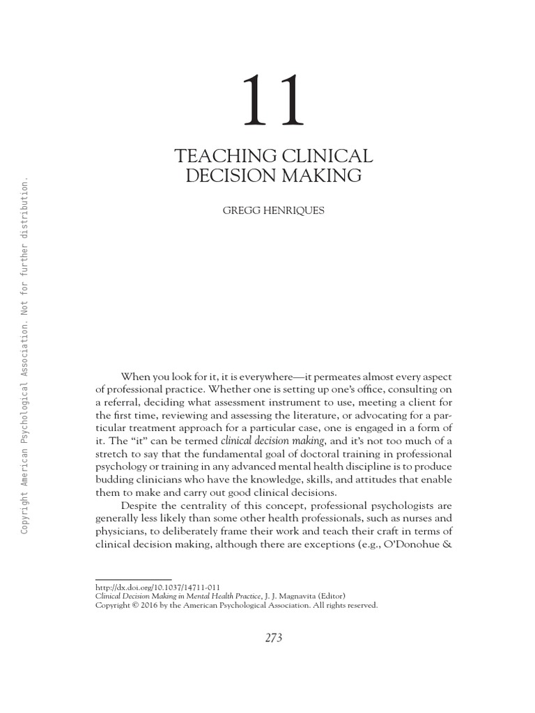 Teaching Clinical Decision Making | PDF | Psychology | Clinical Psychology