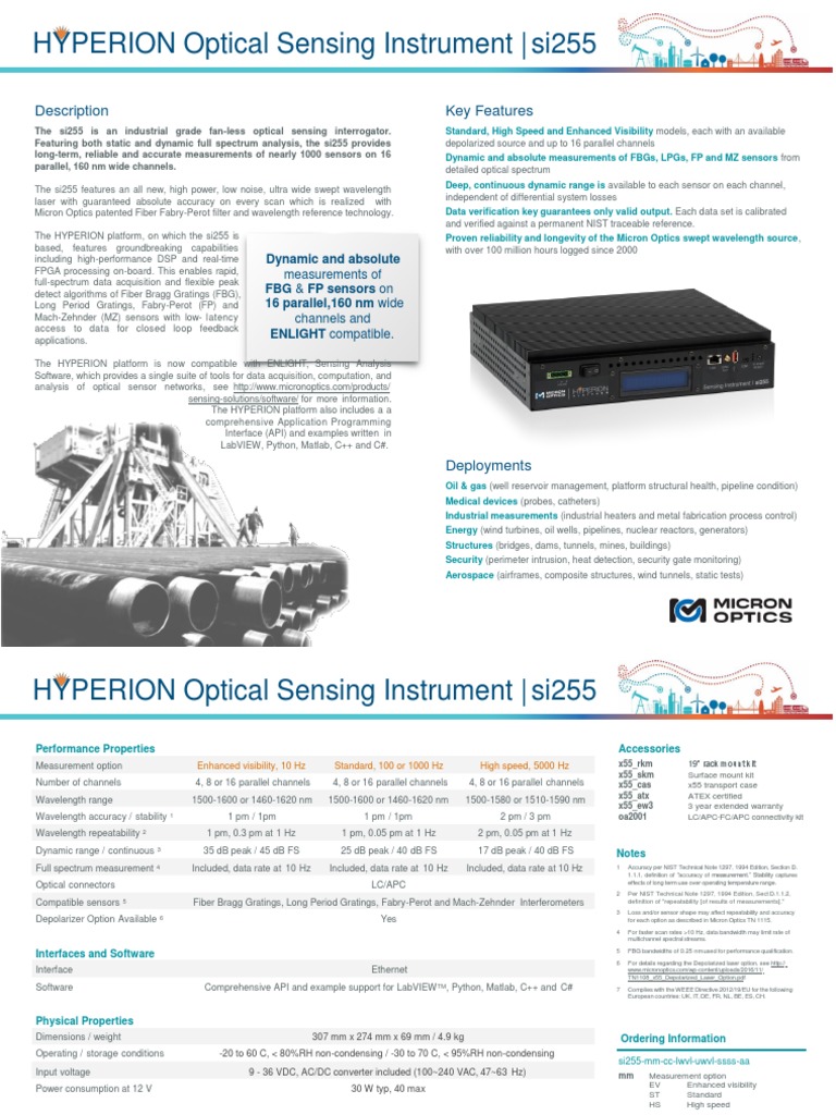 HYPERION Optical Sensing Instrument - Si255: Description Key Features ...