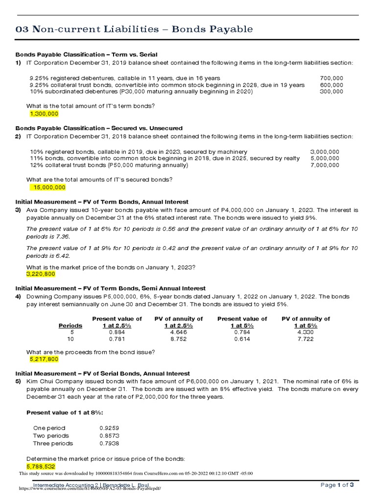 FA2 03 Bonds Payable PDF | PDF | Bonds (Finance) | Present Value