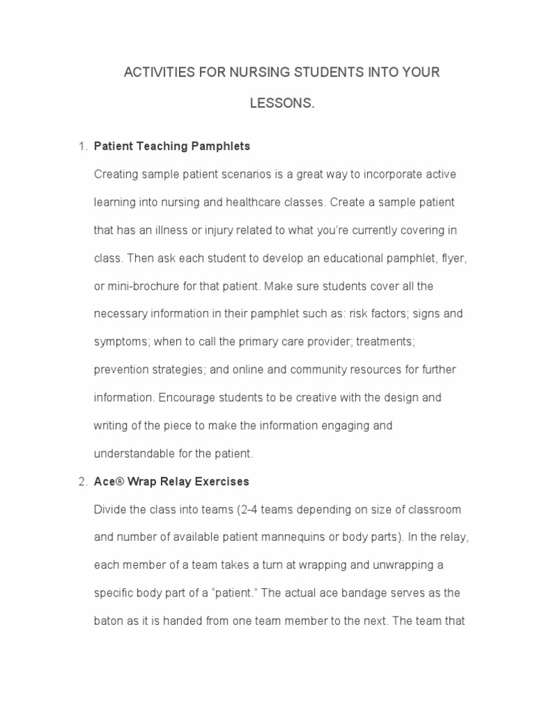 Activities For Nursing Students | PDF | National Council Licensure ...