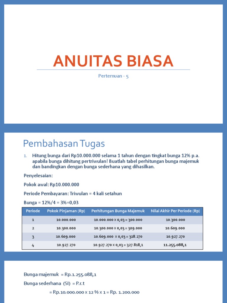 Menghitung Anuitas Biasa dan Bunga | PDF | Bisnis | Pengelolaan ...