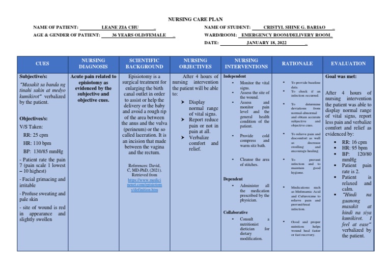 Case Scenario - Nursing Care Plan (DR - Magsingal) | PDF | Pain | Nursing