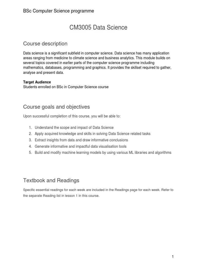 CM3005 Data Science: Course Description | PDF | Data Science | Data
