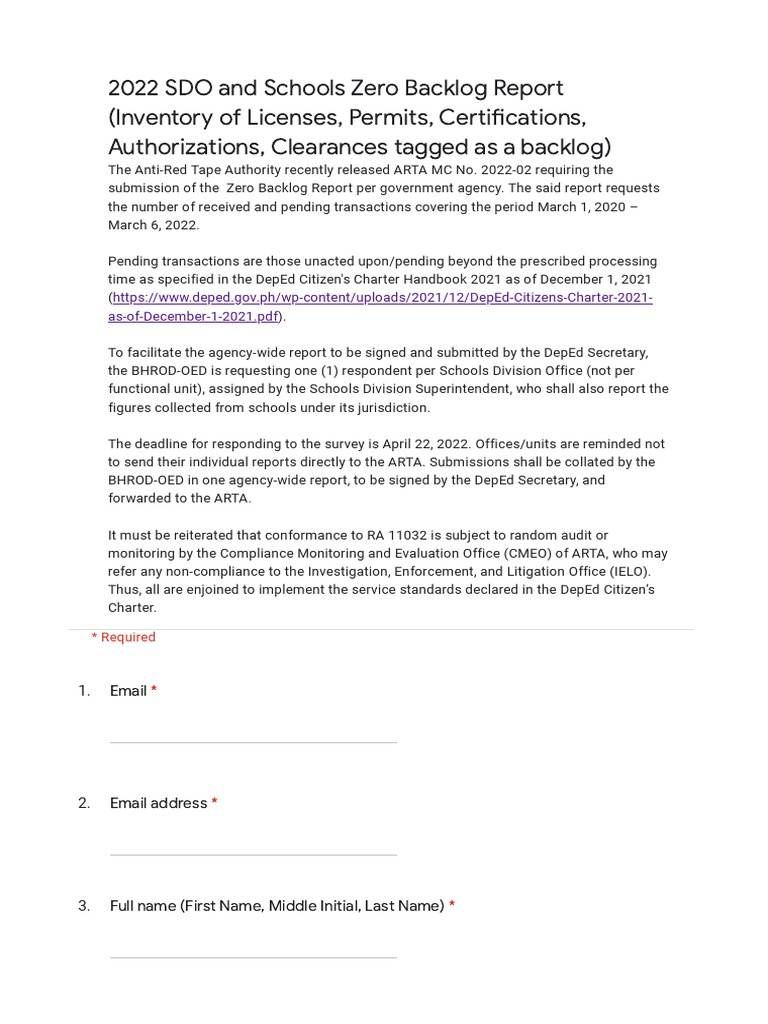 2022 SDO Zero Backlog Report Google Forms | PDF | Libraries ...