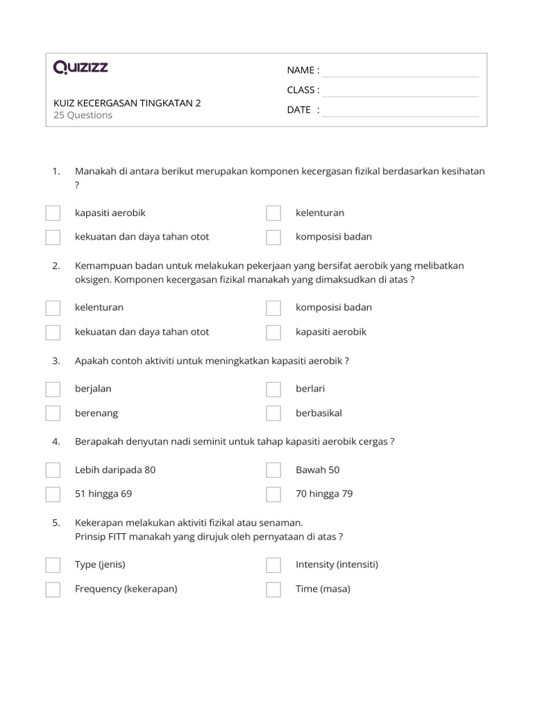 Kuiz Kecergasan Tingkatan 2 | PDF
