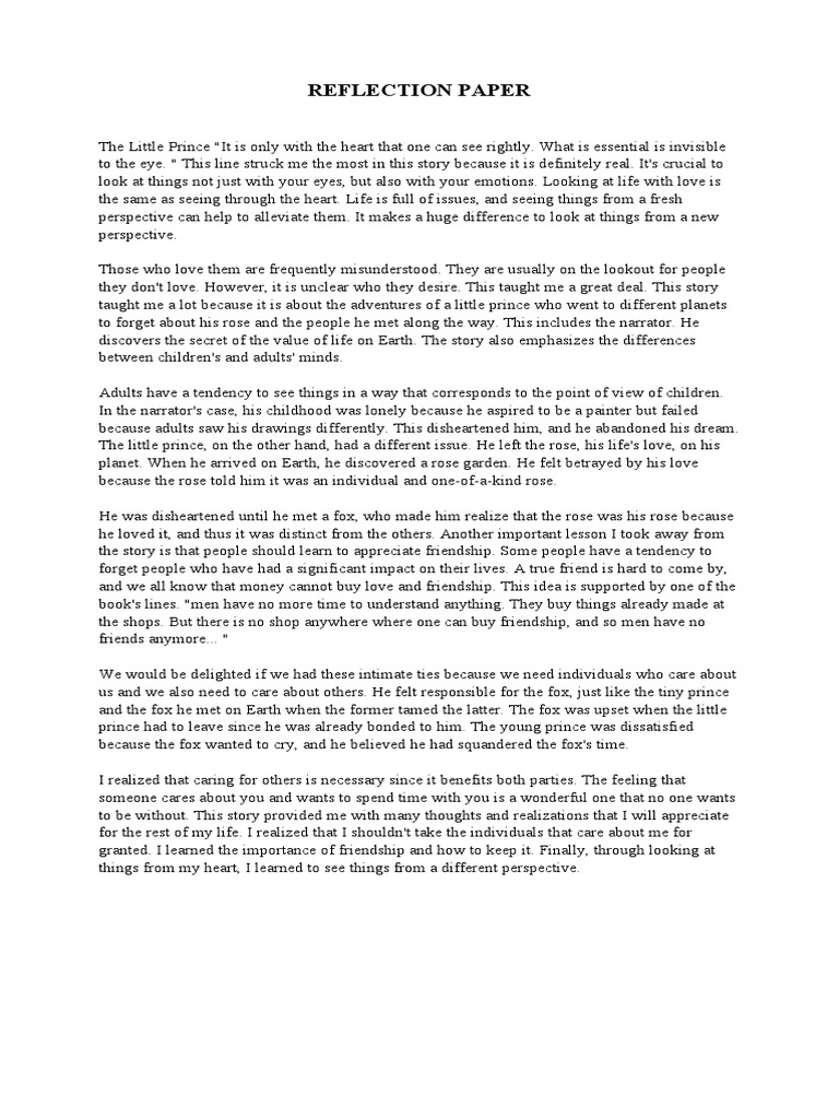 The Little Prince (Reflection Paper) | PDF | The Little Prince | Friendship