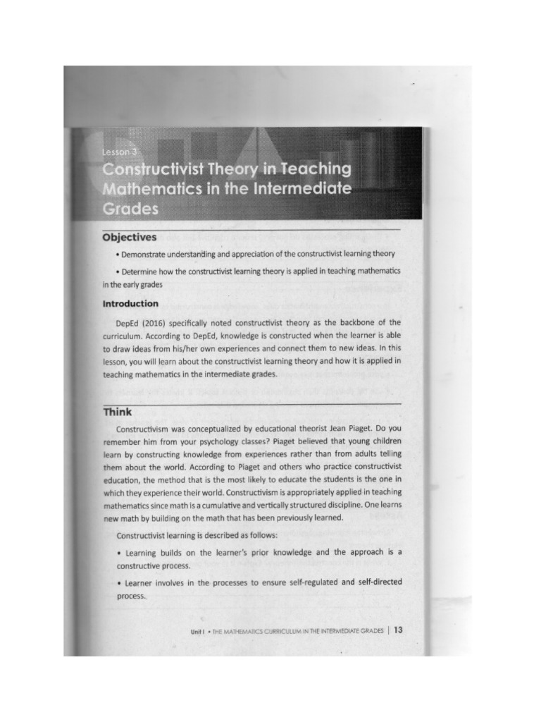 Lesson 3 Constructivist Theory In Teaching Mathematics In The Intermediate Grades Pdf